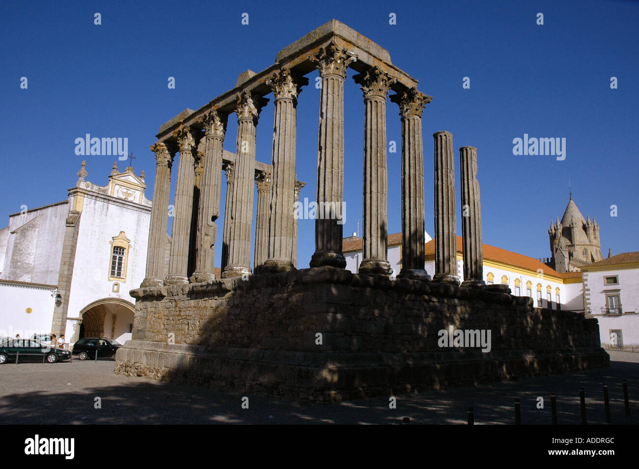 View of Evora city centre beautiful medieval era walled Unesco World ...