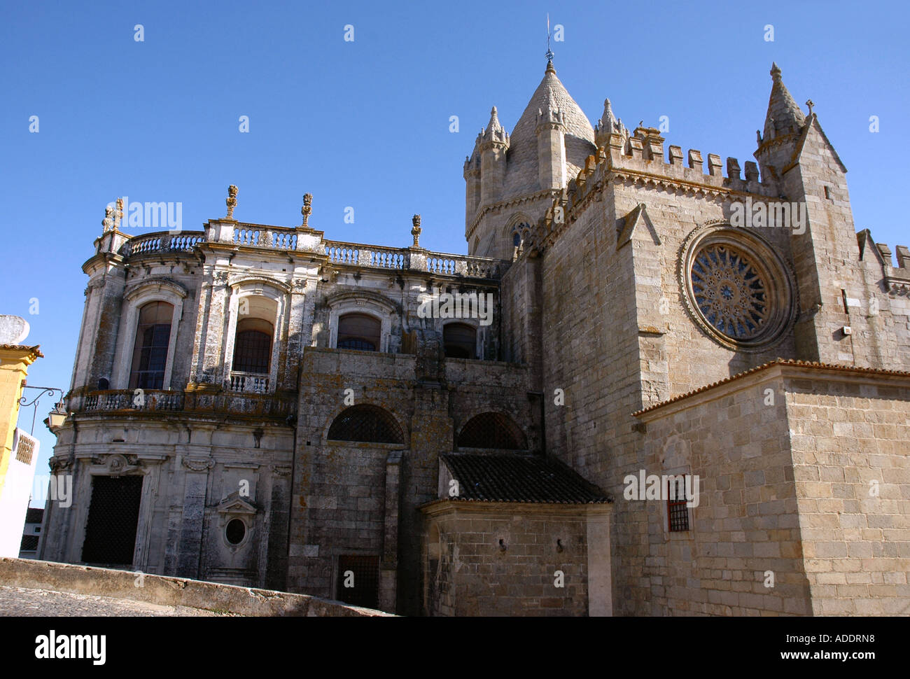 View of Evora city centre beautiful medieval era walled Unesco World ...