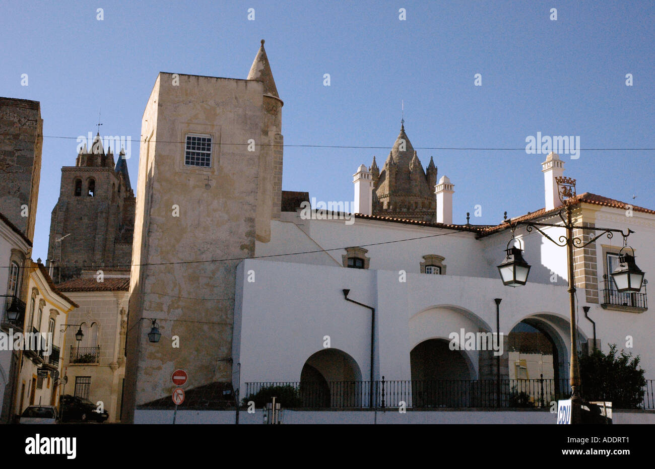 View of Evora city centre beautiful medieval era walled Unesco World ...