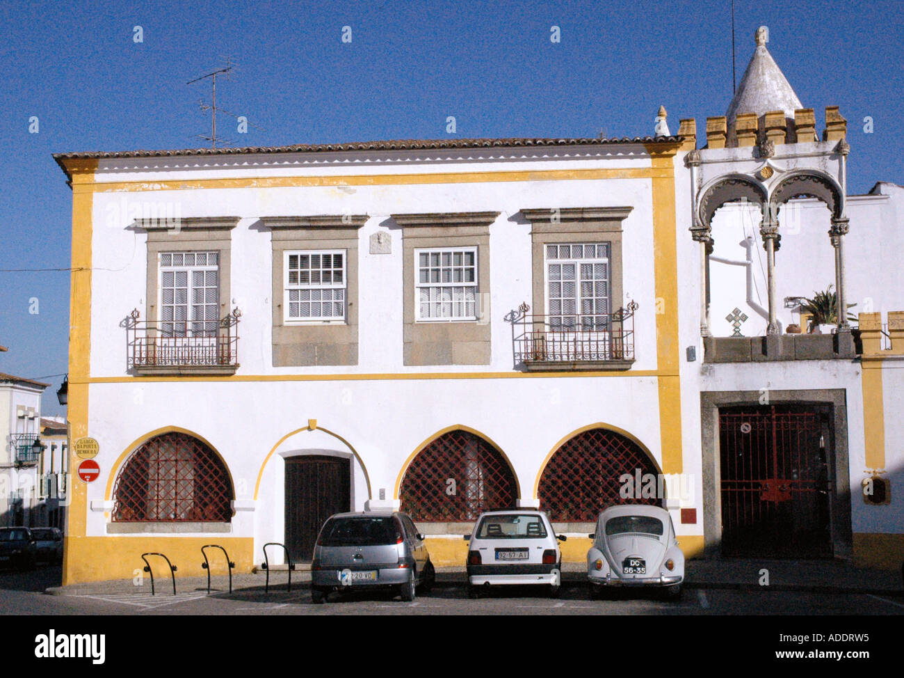 View of Evora city centre beautiful medieval era walled Unesco World ...