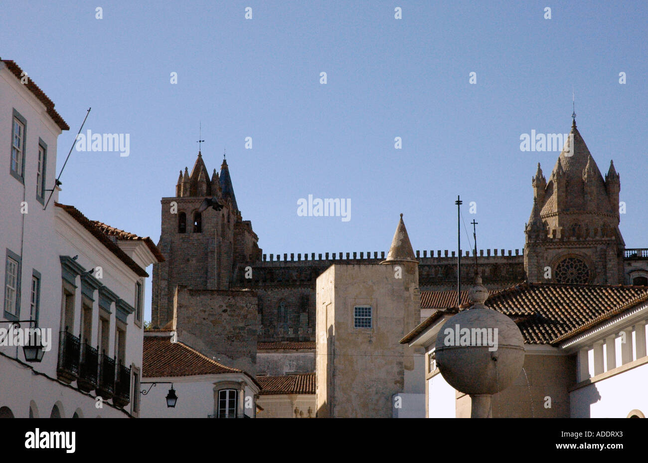 View of Evora city centre beautiful medieval era walled Unesco World ...