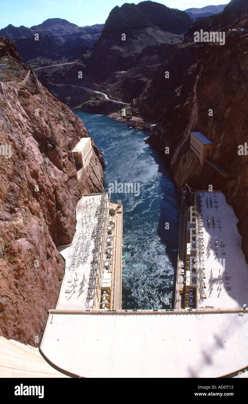 Colorado river outflow Hoover dam Arizona Nevada border USA Stock Photo ...