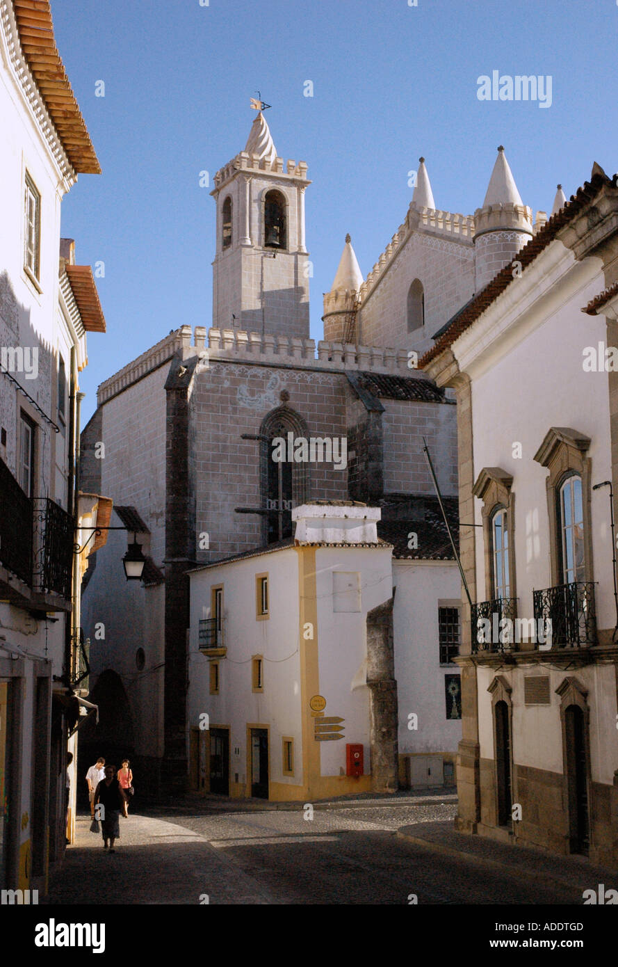 View of Evora city centre beautiful medieval era walled Unesco World ...