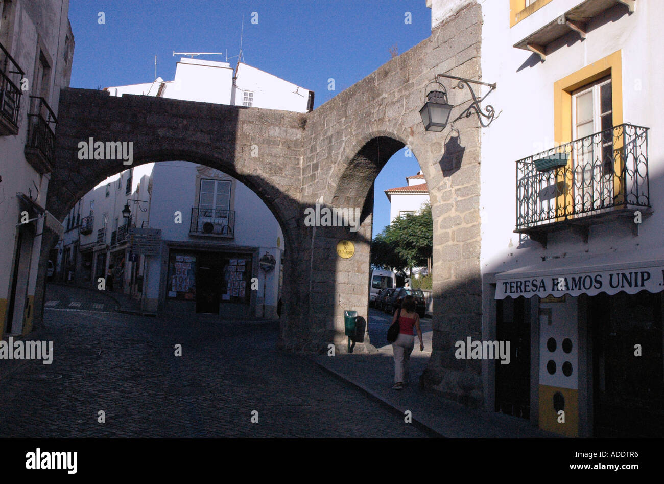 View of Evora city centre beautiful medieval era walled Unesco World ...
