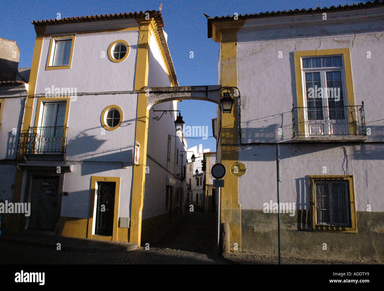 View of Evora city centre beautiful medieval era walled Unesco World ...