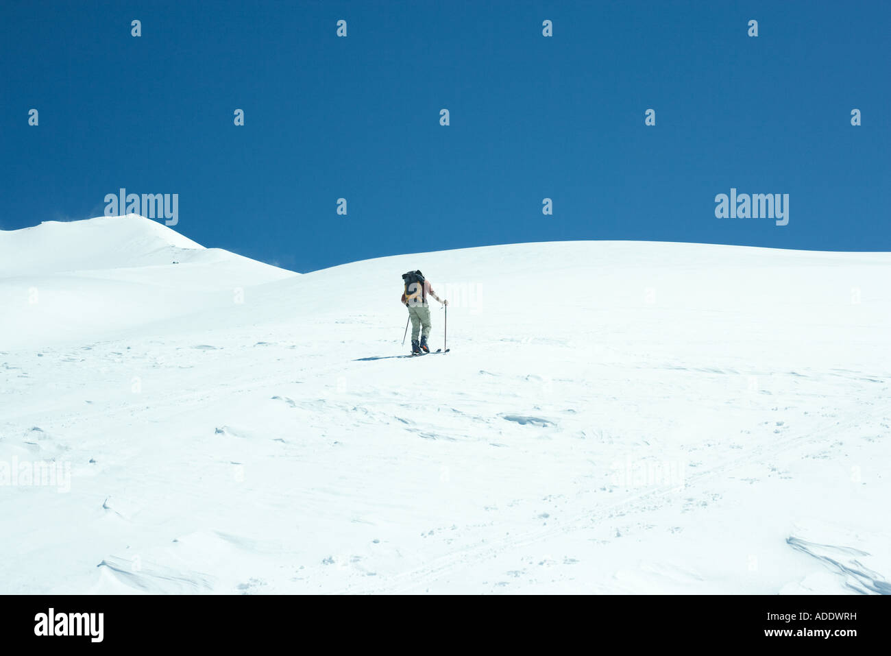Skier going uphill, rear view Stock Photo - Alamy