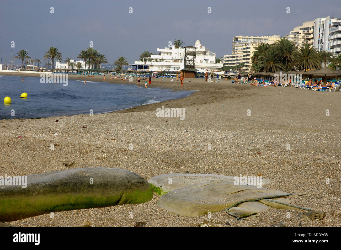 Panoramic view of seafront & beach of Marbella Costa del Sol Sun Coast ...