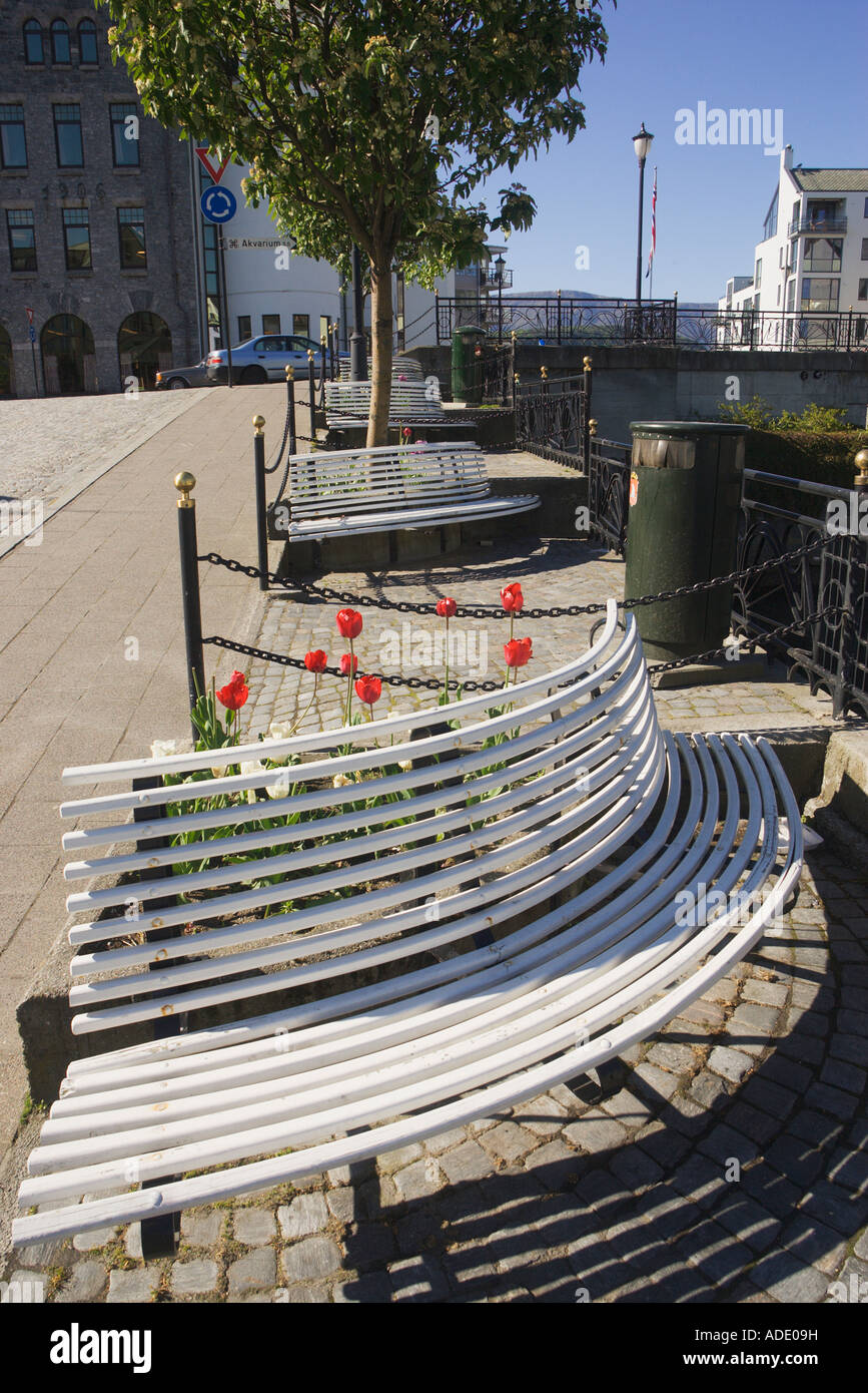 Benches on the pavement Alesund More og Romsdal Norway Stock Photo - Alamy