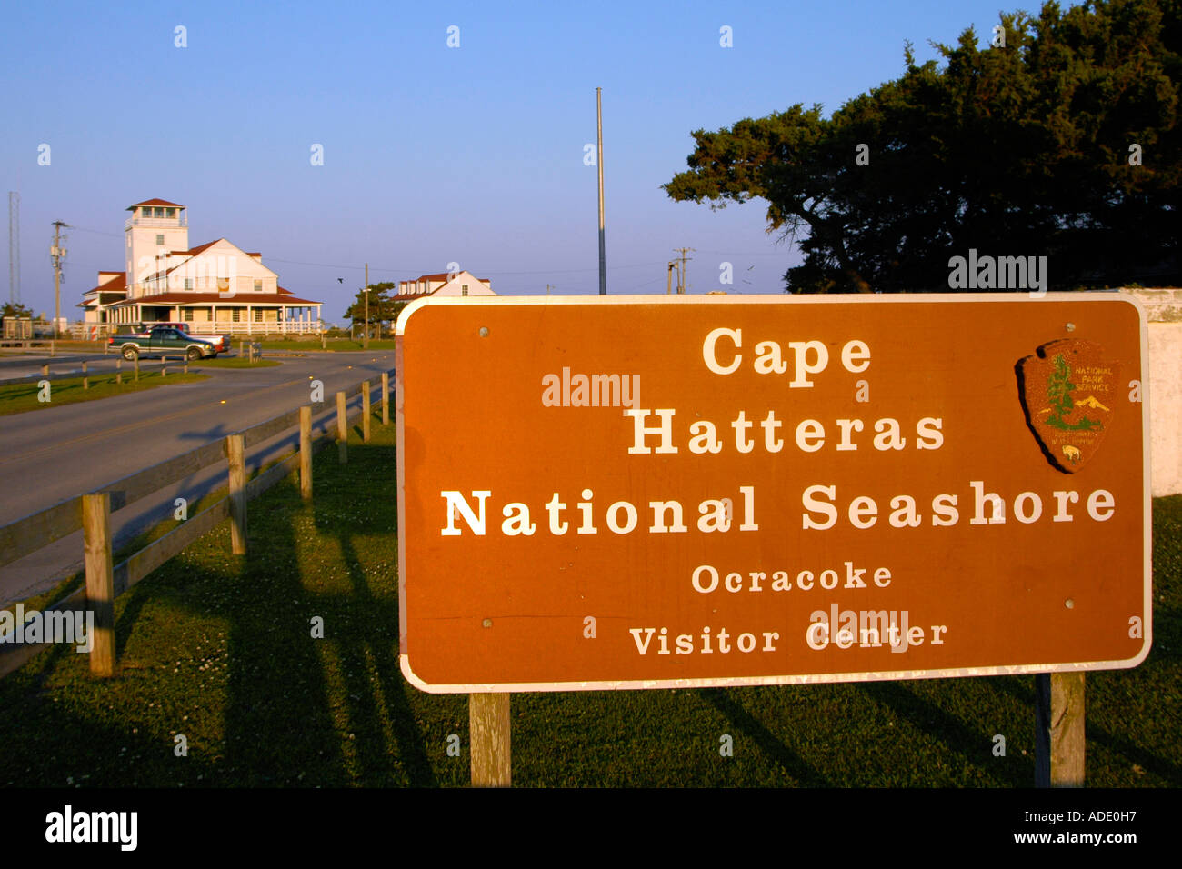 Cape Hatteras National Seashore sign, visitors center, Ocracoke Island ...