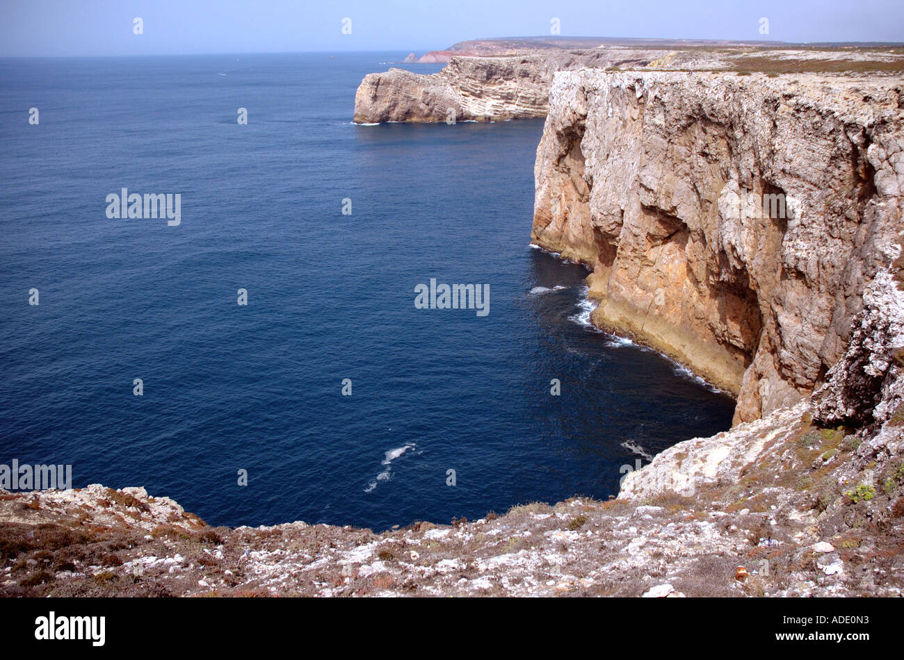 Panoramic view of the seafront and cliffs of Cape St Saint Vincent Cabo ...
