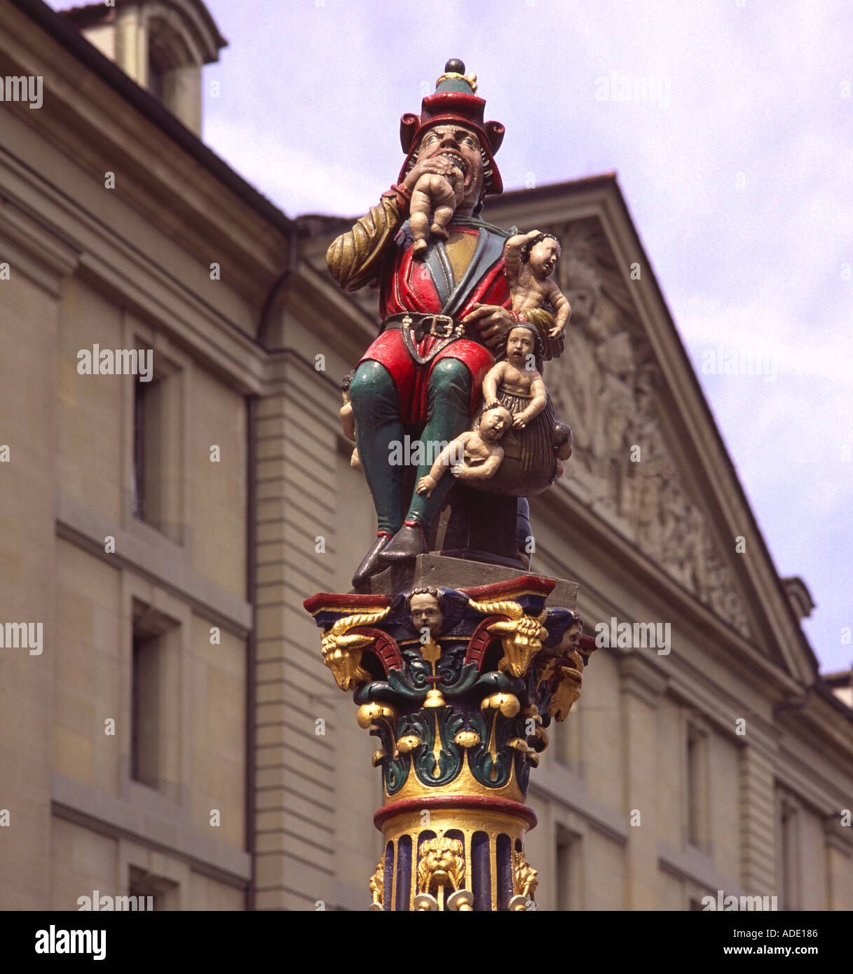 Unusual fountain statue with ogre eating small children at top of a ...