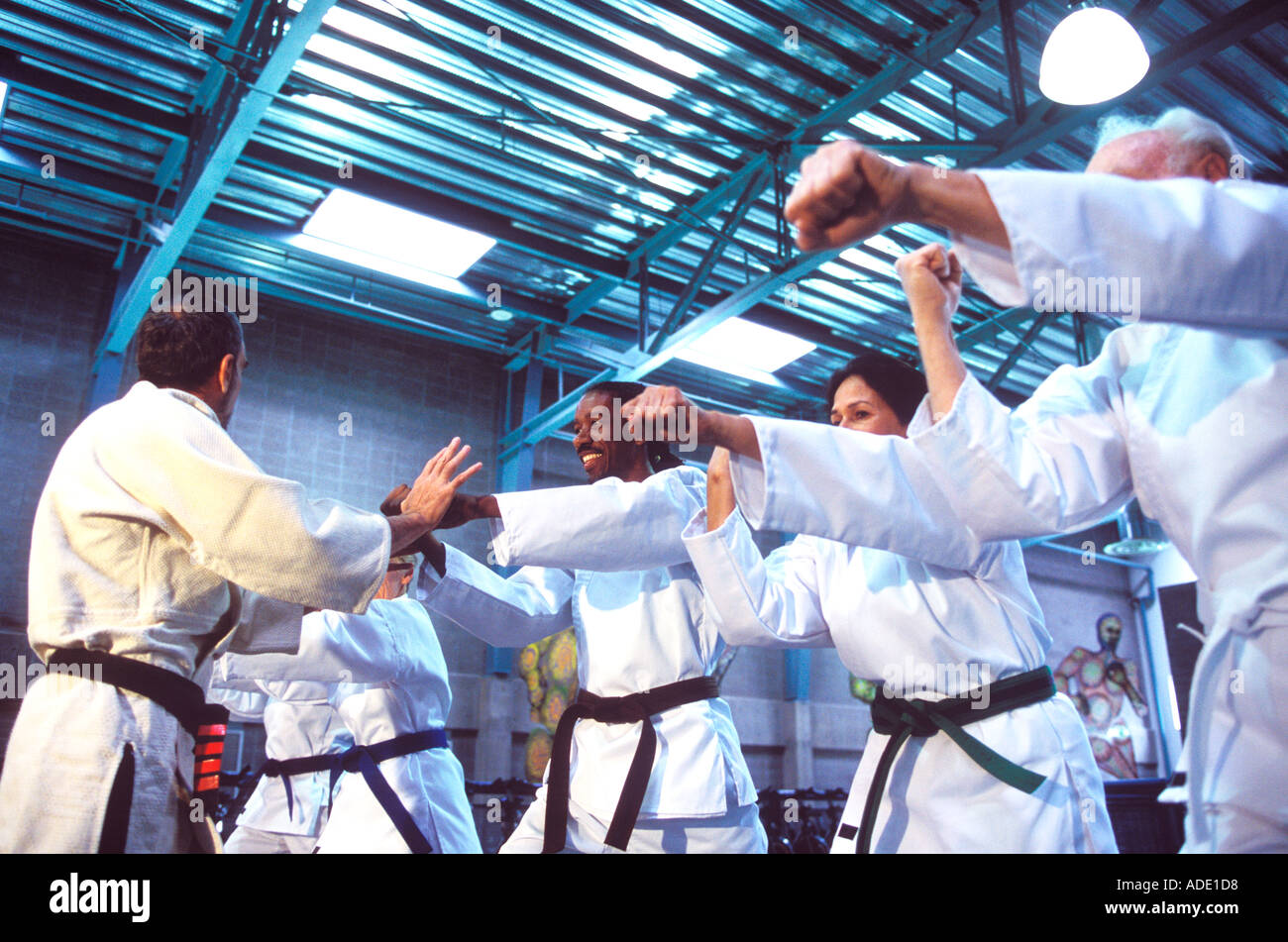 Karate instructor teaching karate class Stock Photo - Alamy
