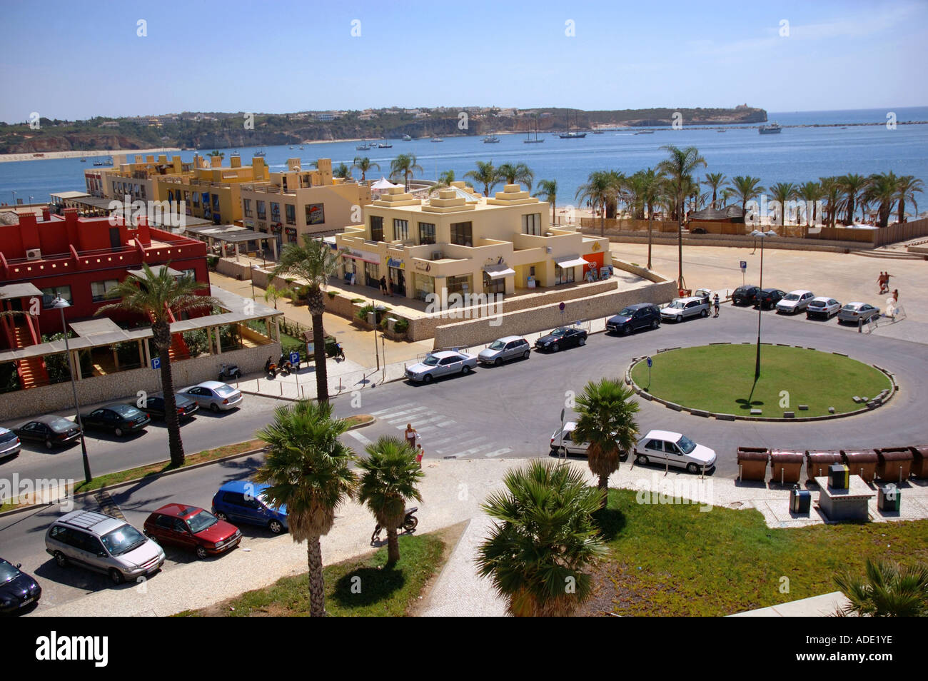 Panoramic view of the seafront harbour port beach & colourful buildings ...