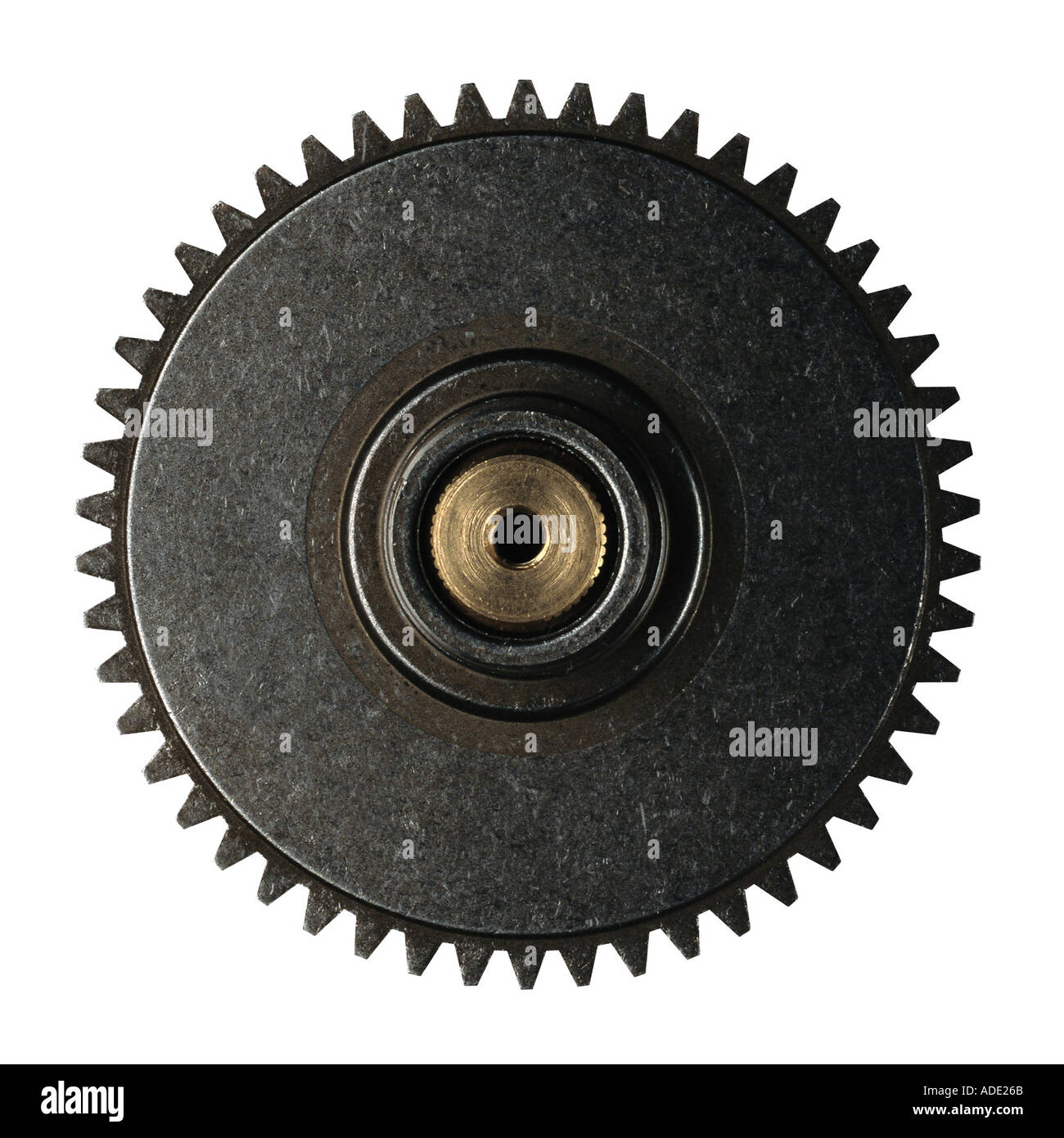 A new round gray colored metal industrial gear with many teeth and a ...