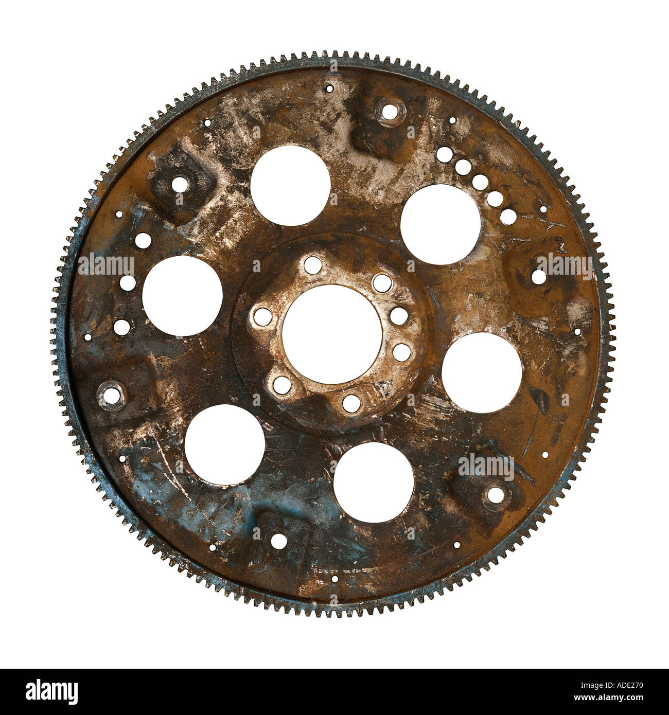 An old round rusted metal industrial gear with many teeth and with ...