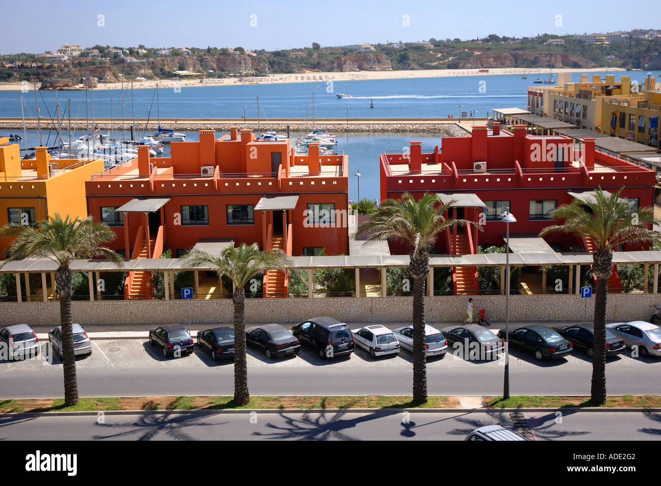 Panoramic view of the seafront harbour port beach & colourful buildings ...