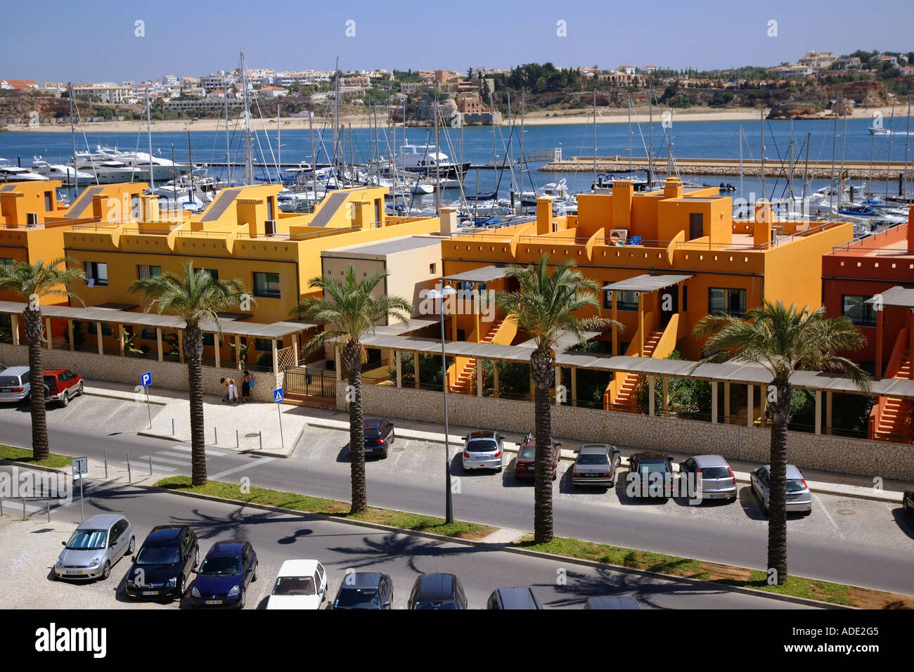 Panoramic view of the seafront harbour port beach & colourful buildings ...