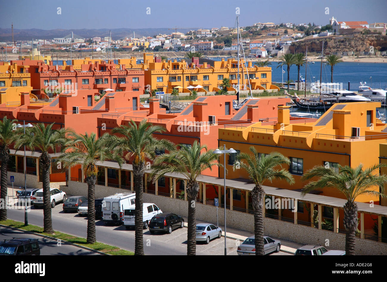Panoramic view of the seafront harbour port beach & colourful buildings ...