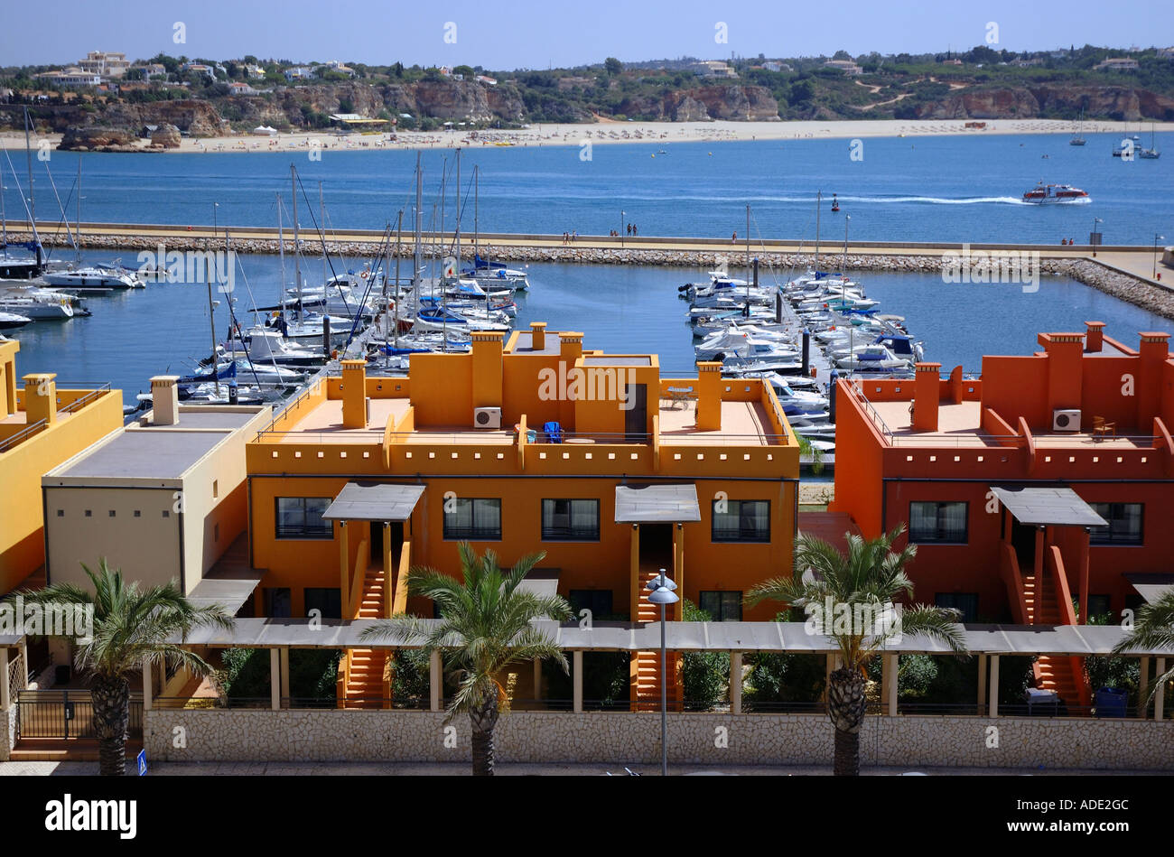 Panoramic view of the seafront harbour port beach & colourful buildings ...