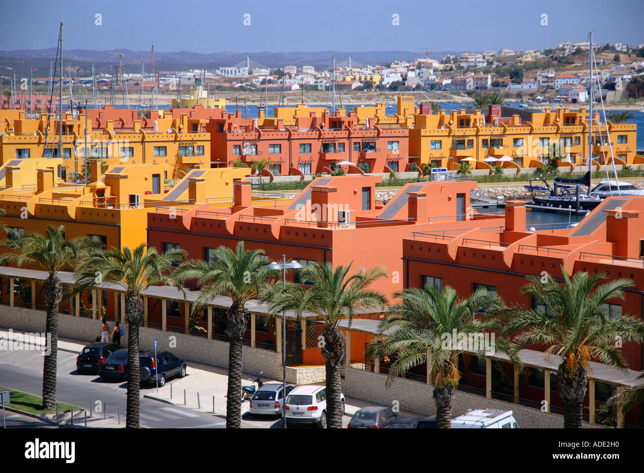 Panoramic view of the seafront harbour port beach & colourful buildings ...