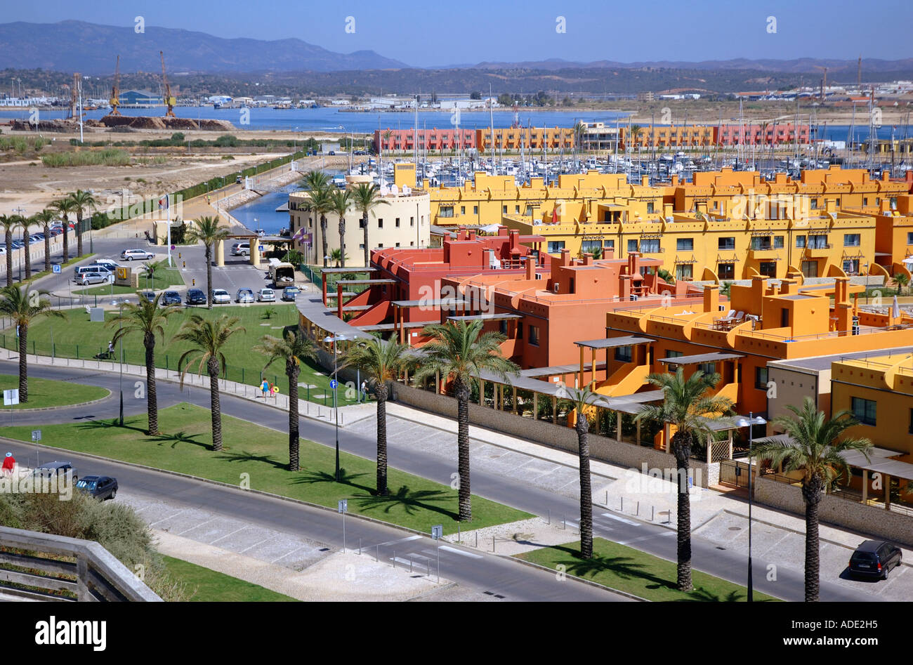 Panoramic view of the seafront harbour port beach & colourful buildings ...
