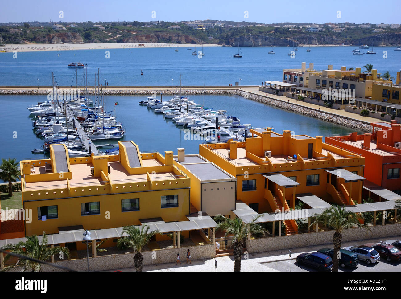 Panoramic view of the seafront harbour port beach & colourful buildings ...