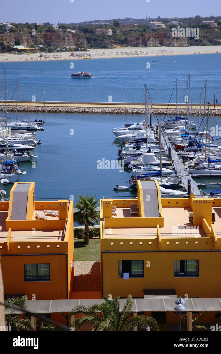 Panoramic view of the seafront harbour port beach & colourful buildings ...