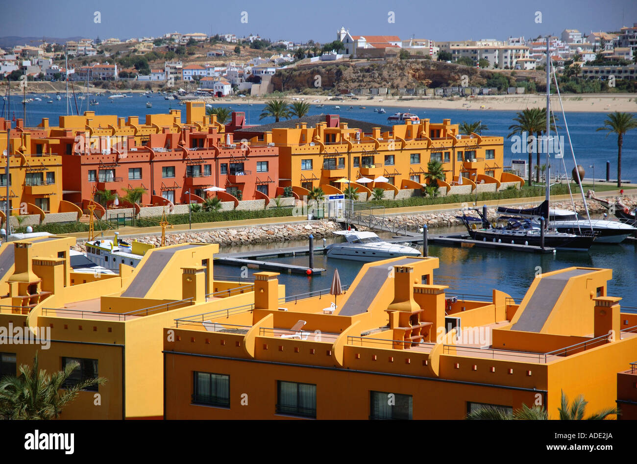 Panoramic view of the seafront harbour port beach & colourful buildings ...