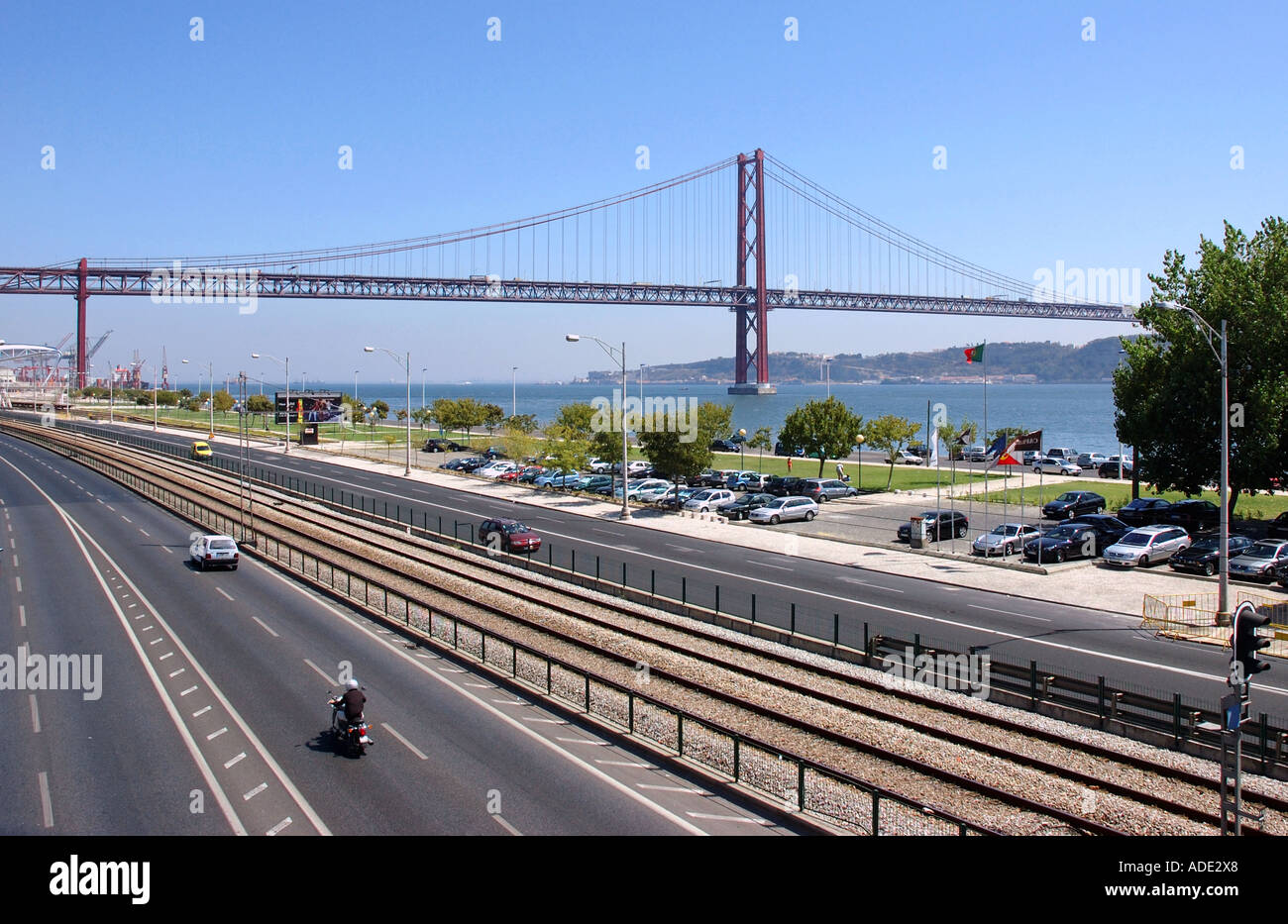Vasco da Gama Bridge over the Tagus river from Belem quarter to south ...