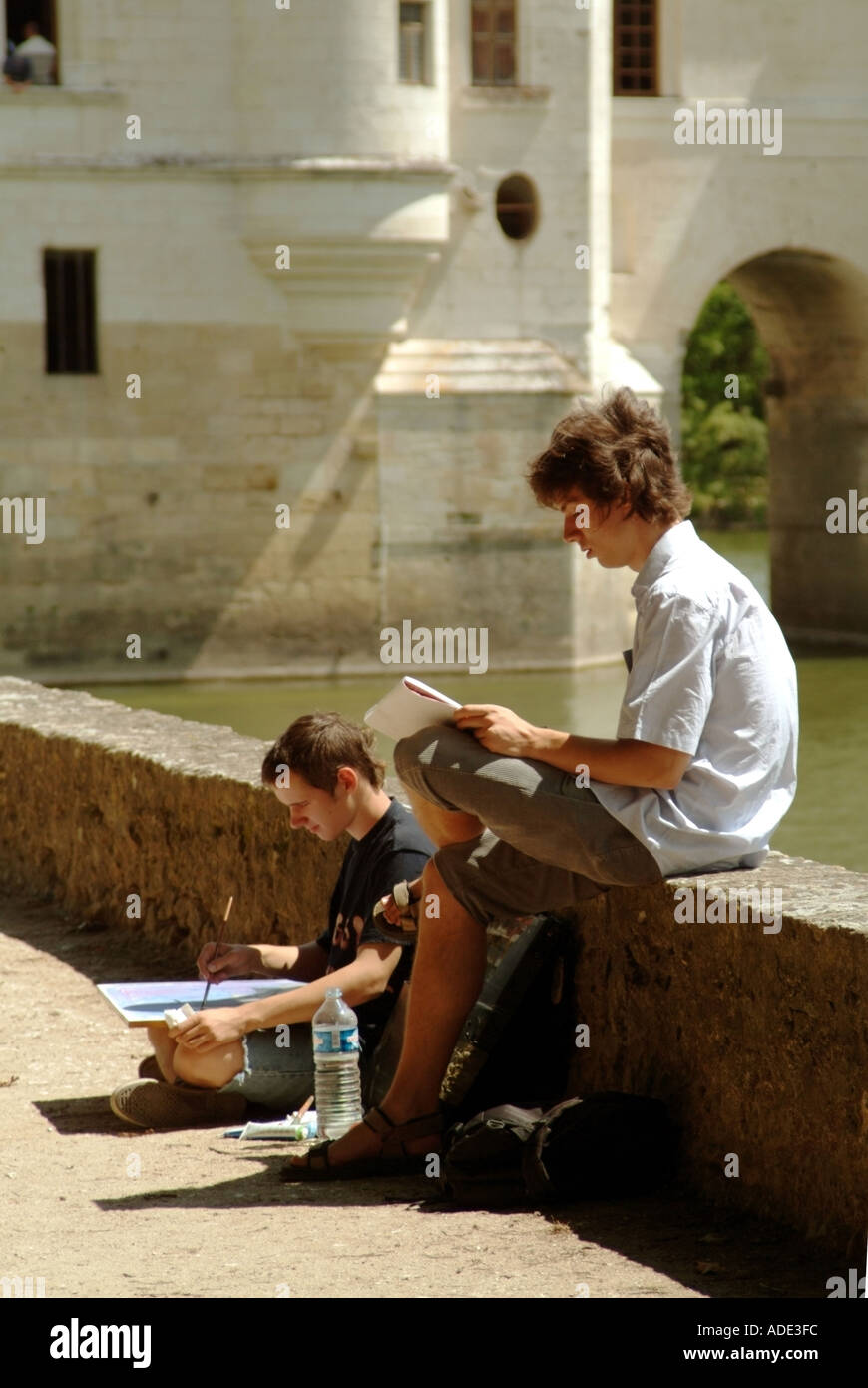 france chateau chenonceau river cher people painting sketching drawing ...