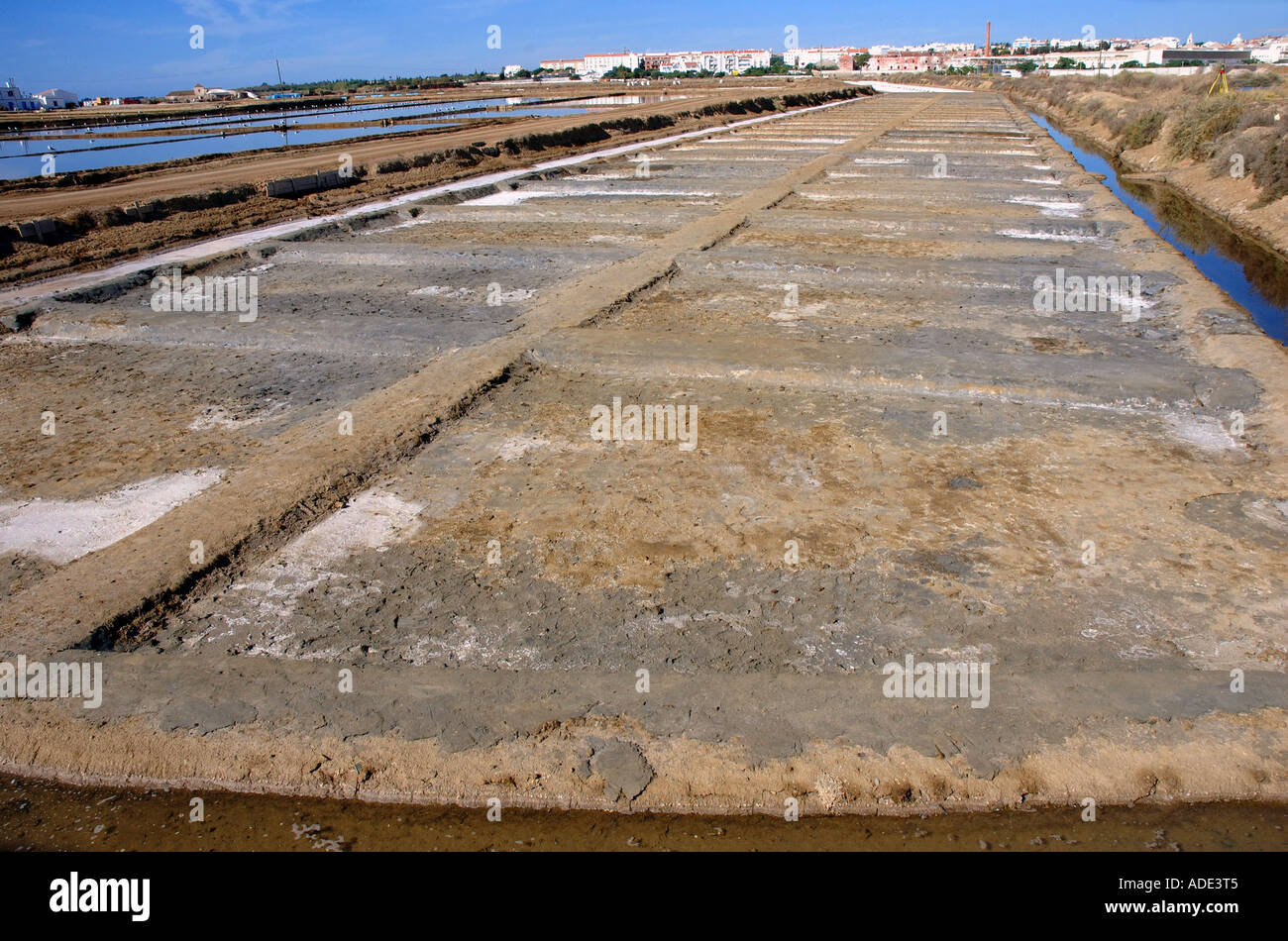 Panoramic view of the saltpan salt pan of the Algarve region between ...