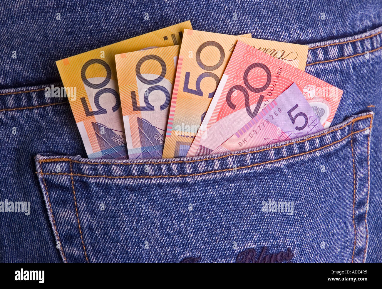 Australian currency notes in the rear pocket of blue jeans. DSC 8713 ...