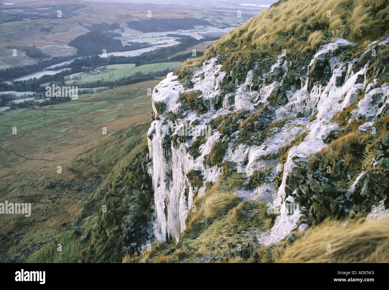 Frozen waterfall Campsie Hills Strathblane Stirlingshire near Glasgow ...