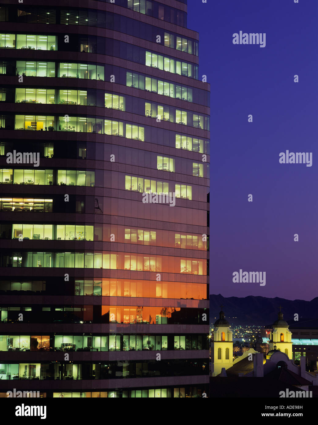 Retro image of Downtown office building with Saint Mary's Basilica at ...