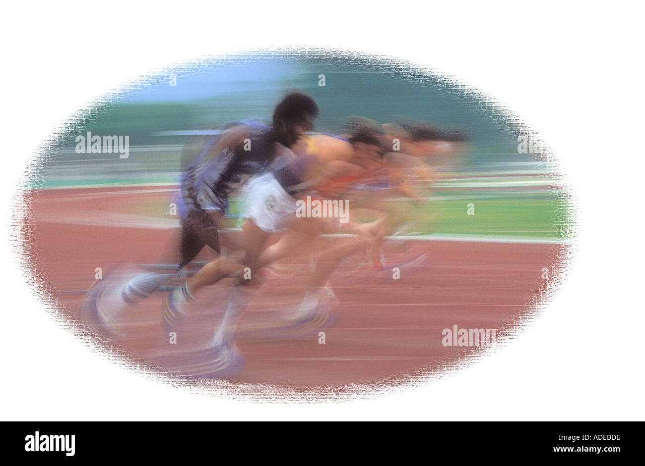 Start of a sprint track event with an oval frame Stock Photo - Alamy