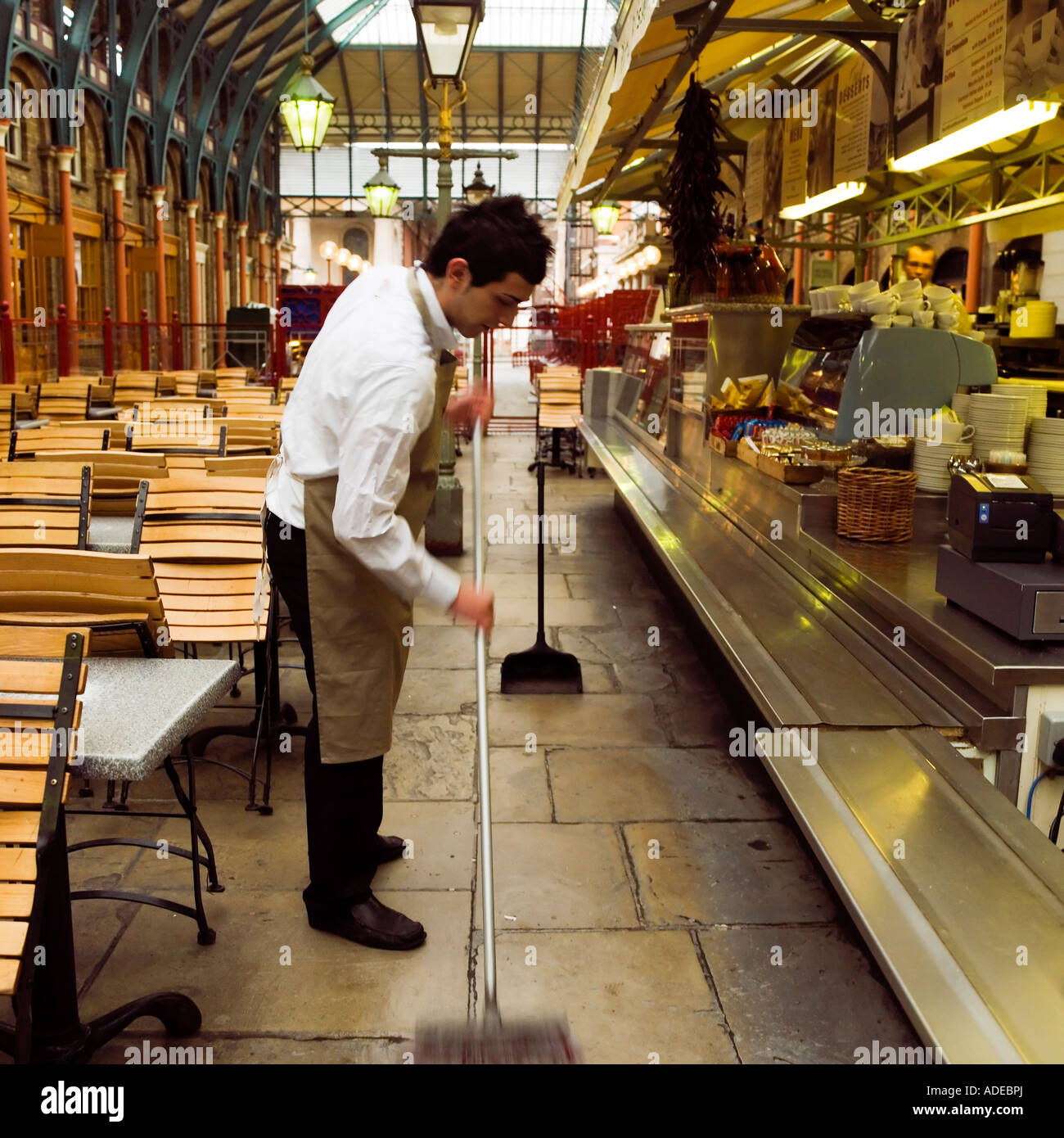 early morning cleaning and setting up London restaurant 2007 (nb ...