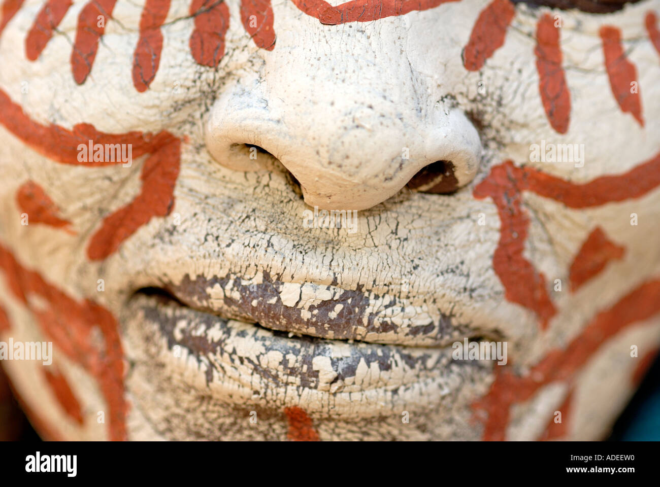 Nose and lips of Kikuyu tribeswoman with traditionally painted face ...