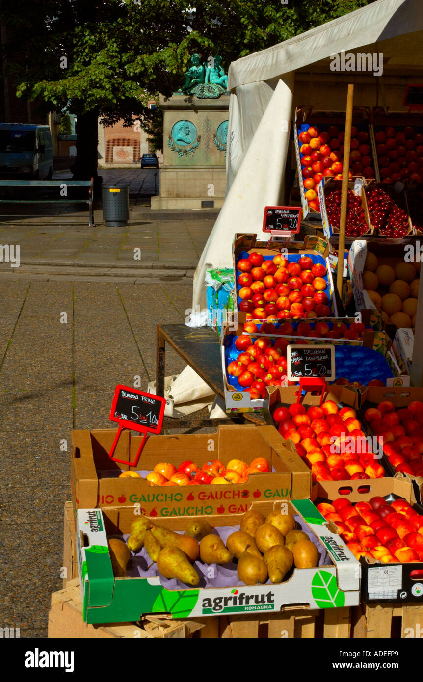 A fruit stall in Hauser Plads square in Central Copenhagen Denmark ...