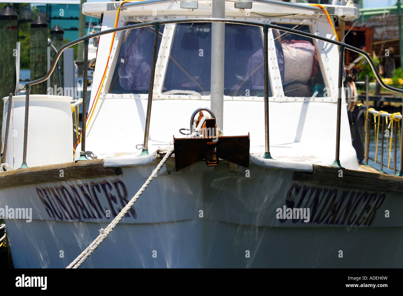 Front View of Boat Moored to a Dock Stock Photo - Alamy