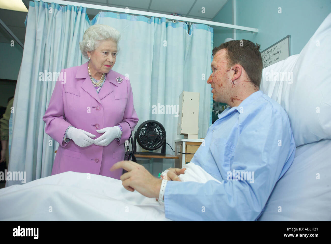 Her Majesty The Queen visiting a patient and survivor from the July ...