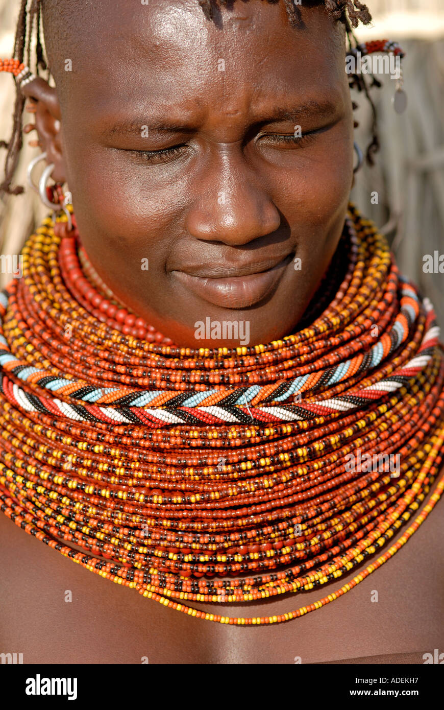 Turkana girl with genuine tribal bead necklaces Northern Kenya Stock ...