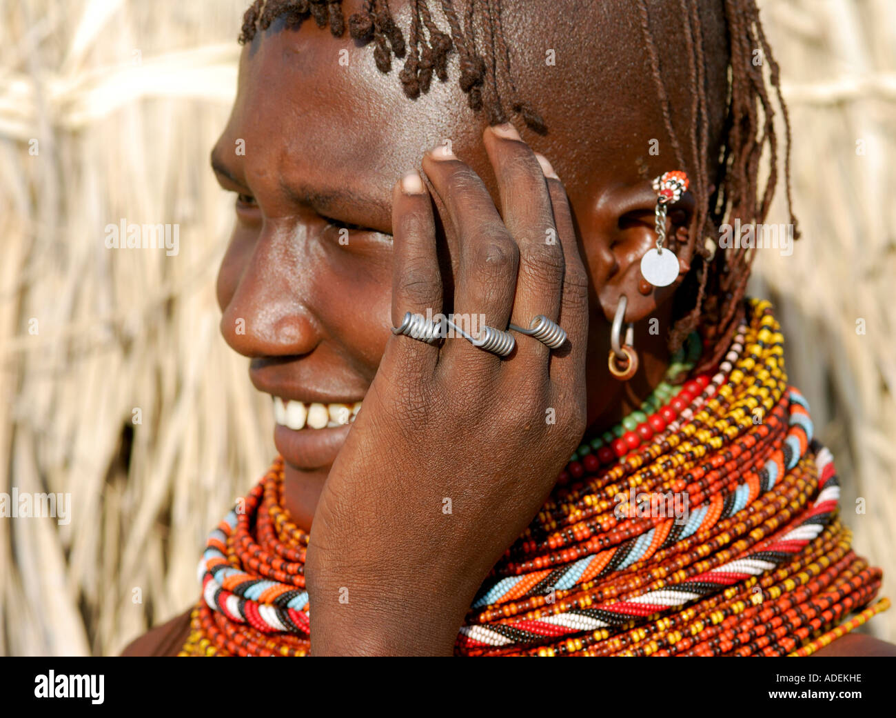 Turkana girl with traditional tribal bead ornaments Northern Kenya ...