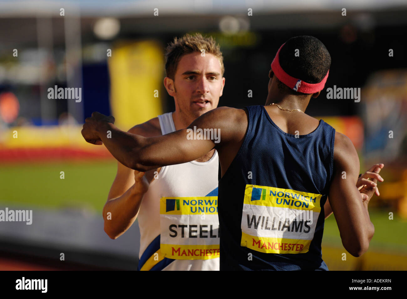Andrew Steele receives congratulations after winning 400m Stock Photo ...