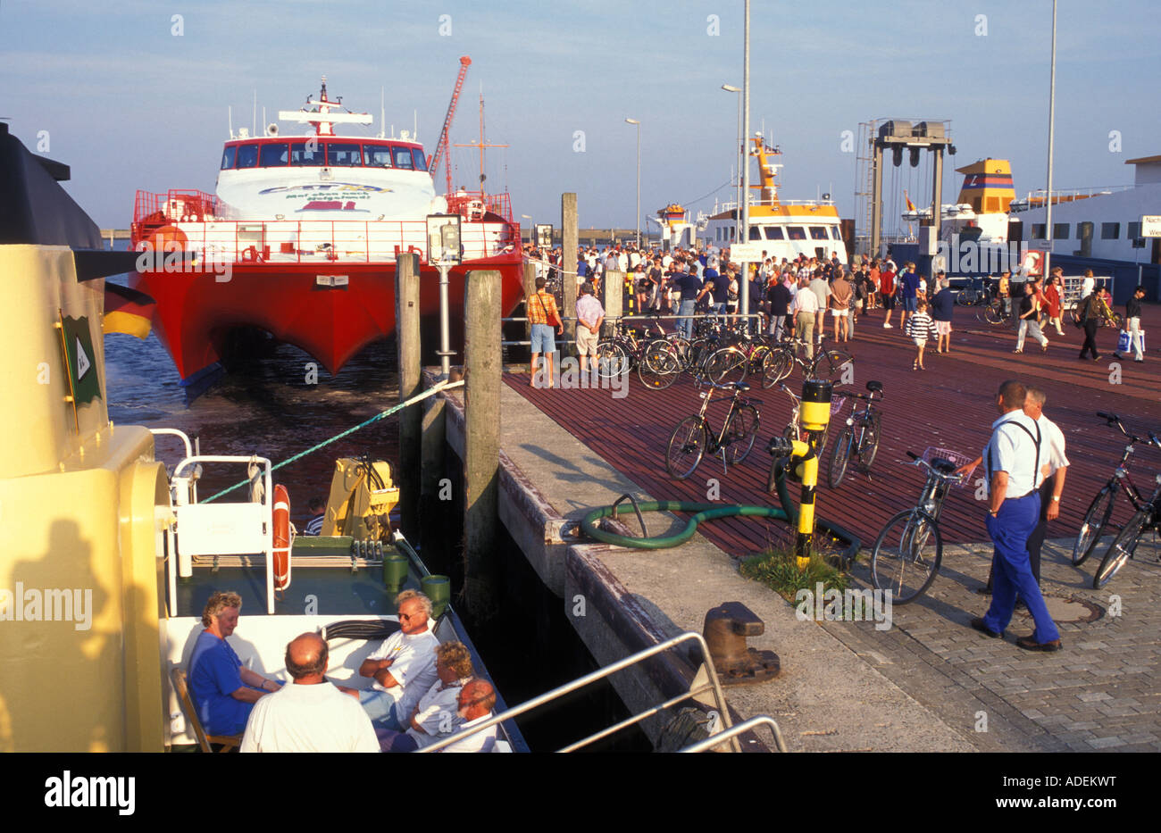 Ferries at the harbour of Langeoog Island North Sea Coast Lower Saxony ...