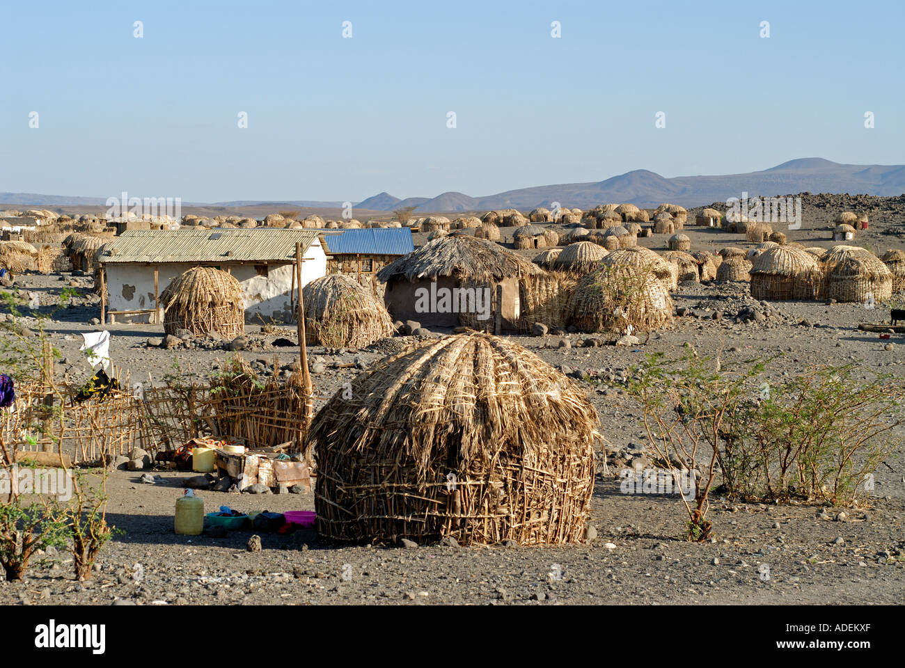 Typical huts of Turkana village near Loyangalani Northern Kenya Stock ...