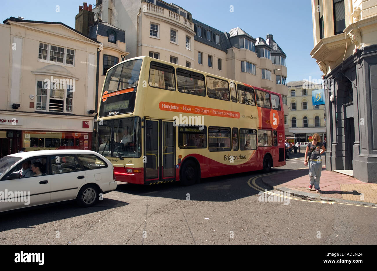 Bus in a busy street in Brighton UK Stock Photo - Alamy