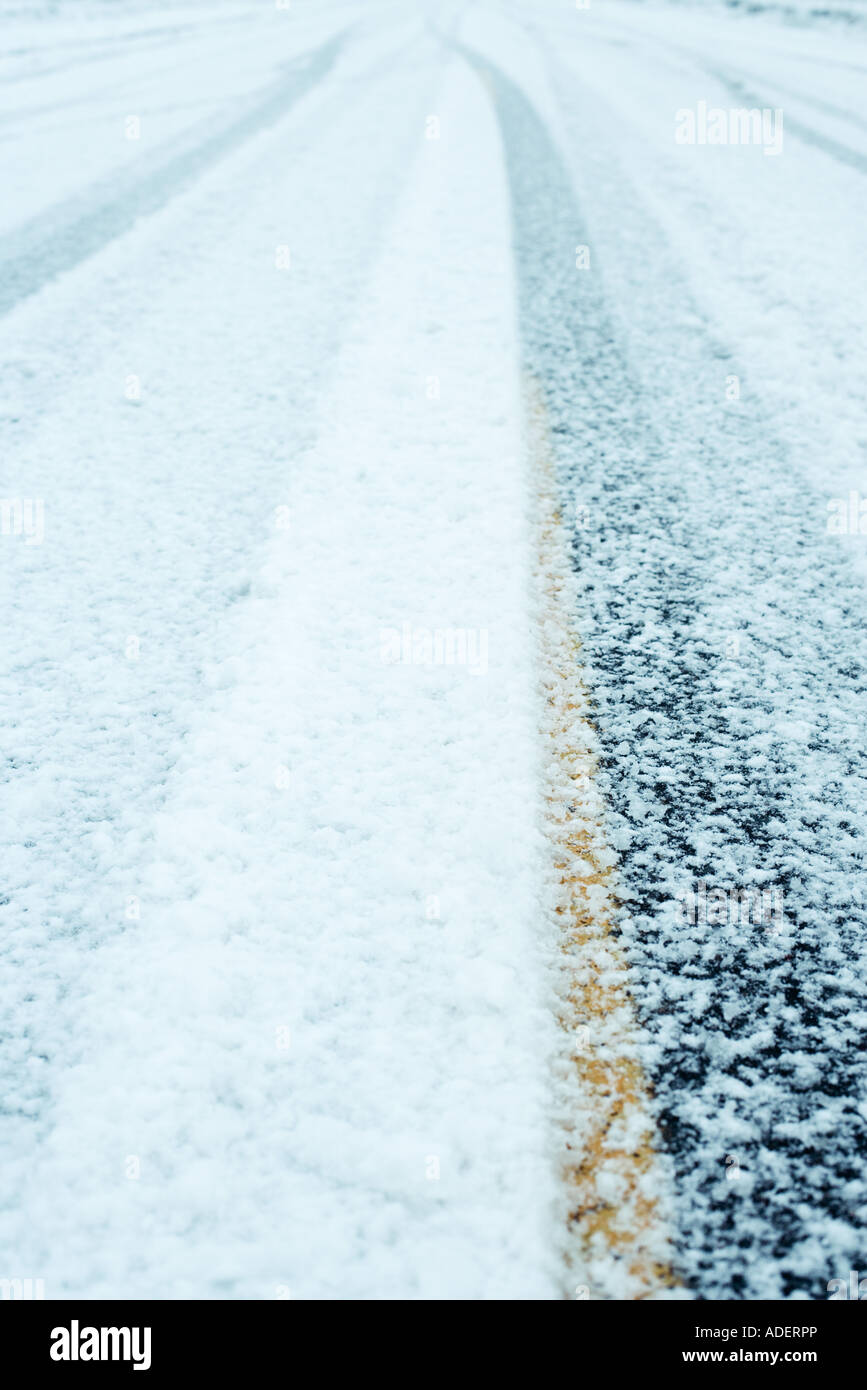 Snowy road, close-up Stock Photo - Alamy