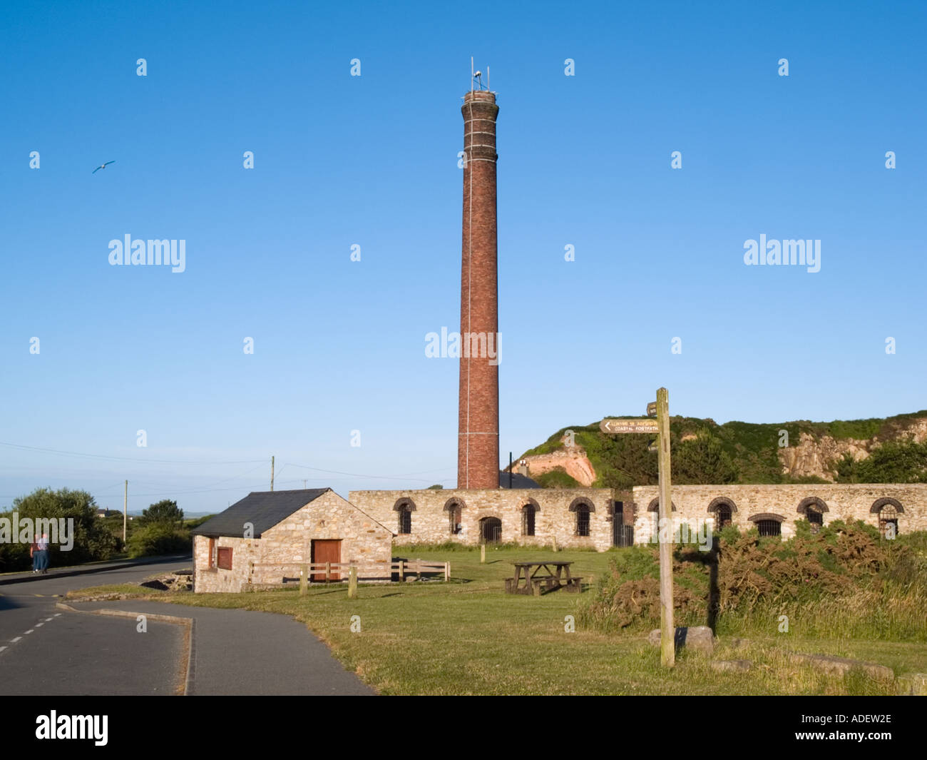Chimney and old brickworks in Breakwater Country Park in former quarry ...