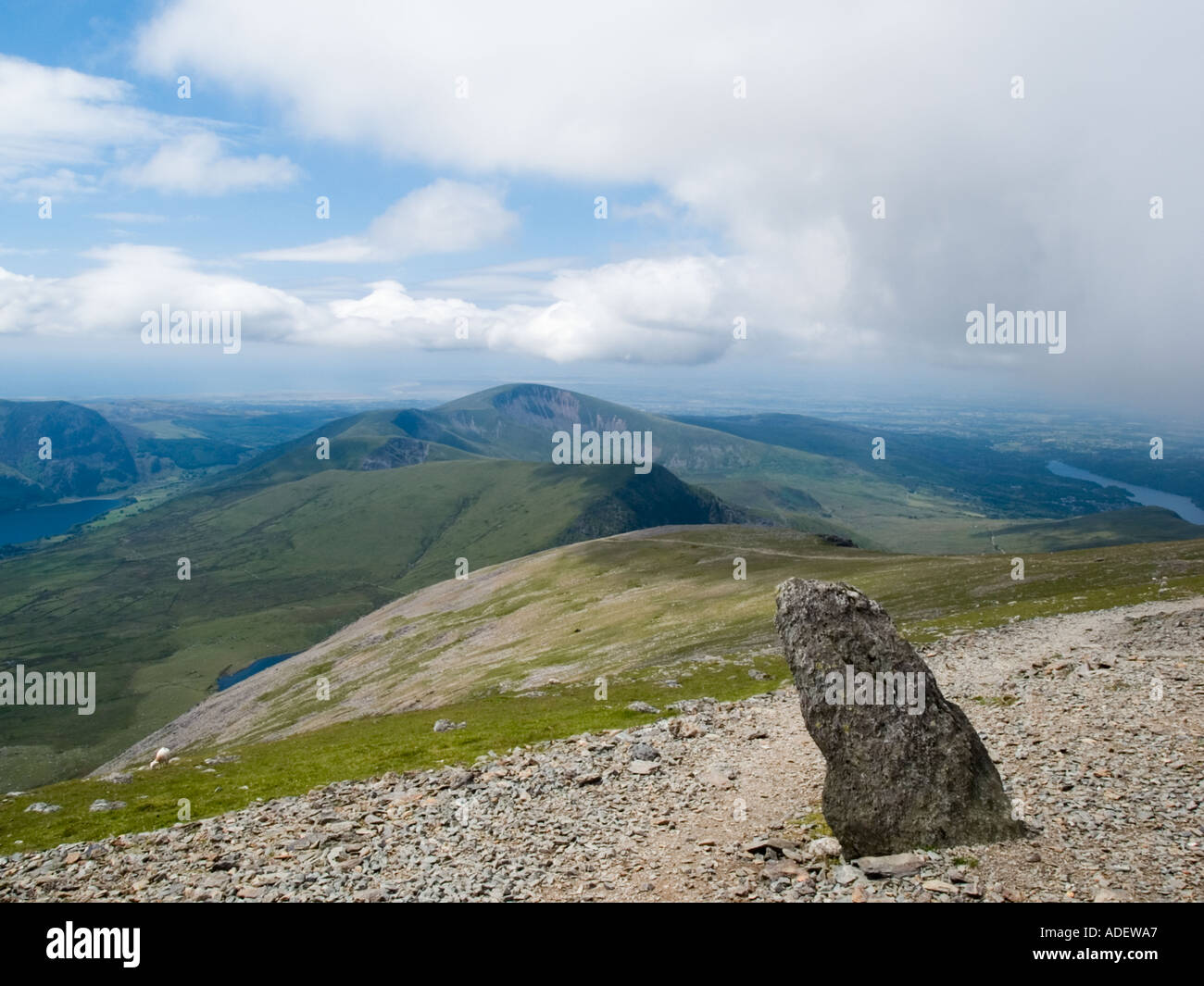 STONE MARKER on SNOWDON RANGER footpath in Snowdonia National Park ...