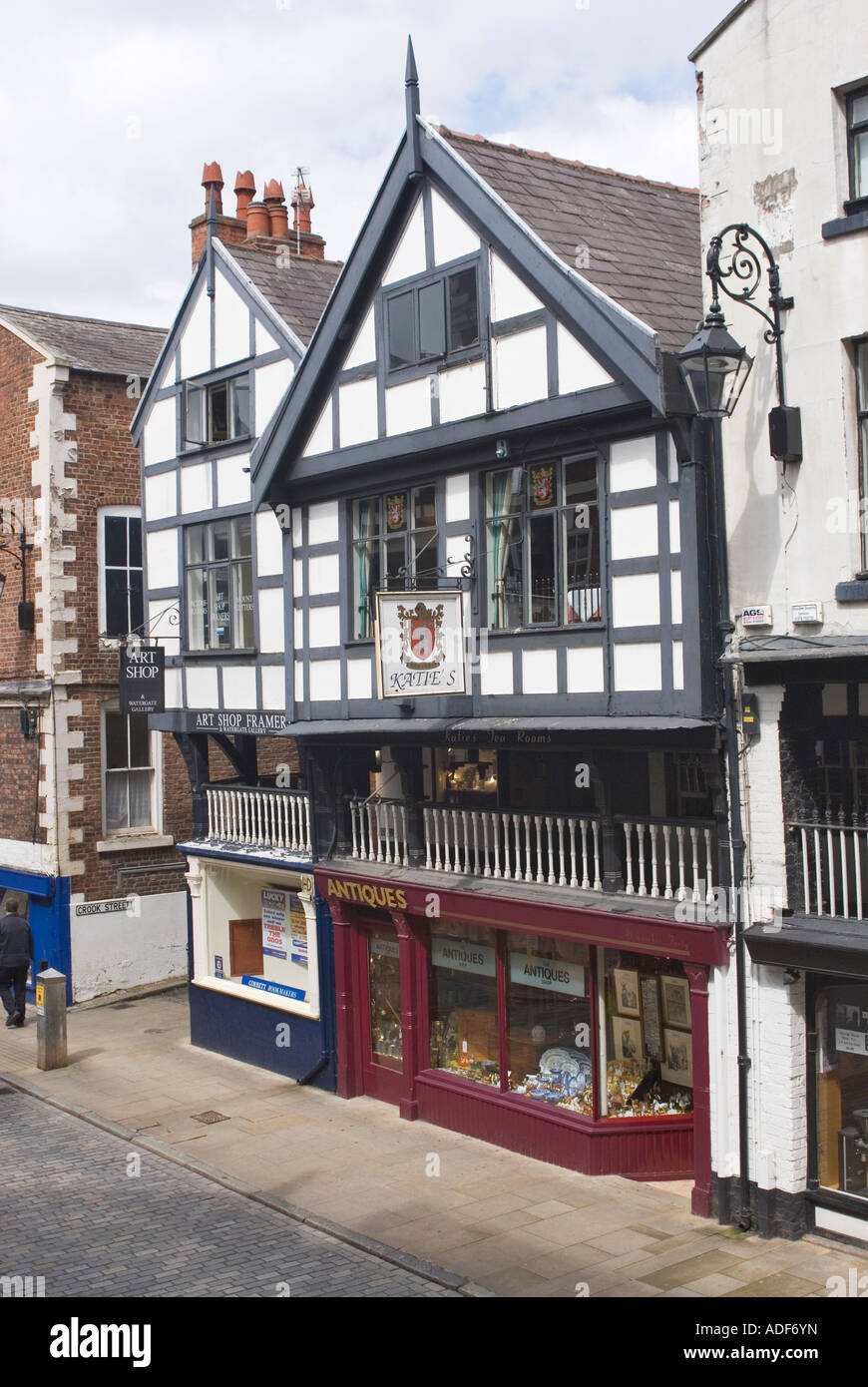 Half timbered Tudor style facade and rows in the historic city of ...